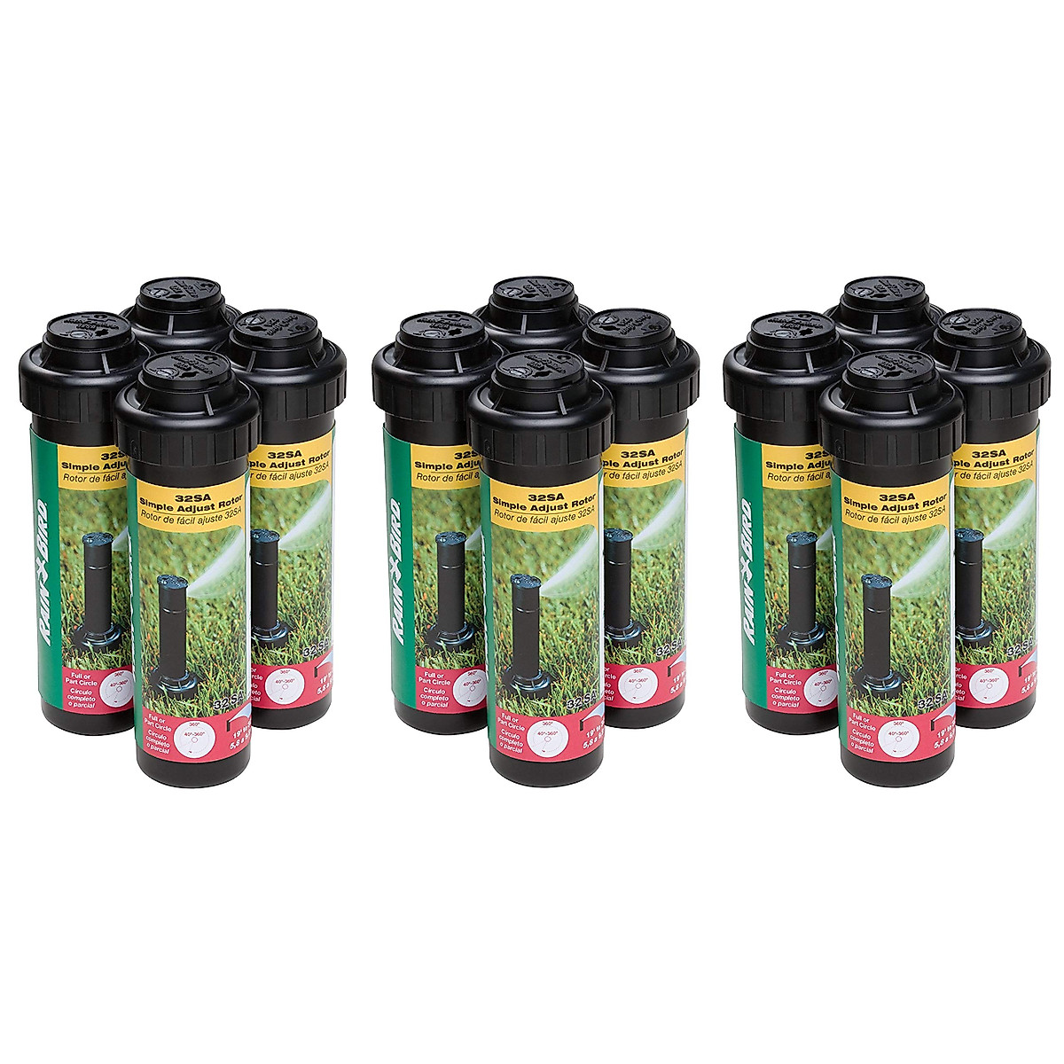 Rain Bird 32SA/4PKS Simple Adjust 32SA Gear Drive Rotor, Adjustable 40° - 360° Pattern, 19' - 32' Spray Distance, (3 X Pack of 4)