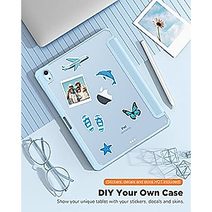 TiMOVO Case for iPad Air 5th/4th Generation 10.9 inch, iPad Air 5/4 Case with Pencil Holder, [Support Apple Pencil Charging and Touch ID], Clear Transparent Case with Auto Wake/Sleep, Sky Blue