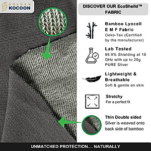 Golden Kocoon®- E-M-F Organic Cotton Beanie with EcoShield™ Tech Bamboo Lyocell Faraday Fabric Silver Liner- Adult Size Hat in Black -5 g, BT, Smart Meters & WiFi- Cocoon Cap