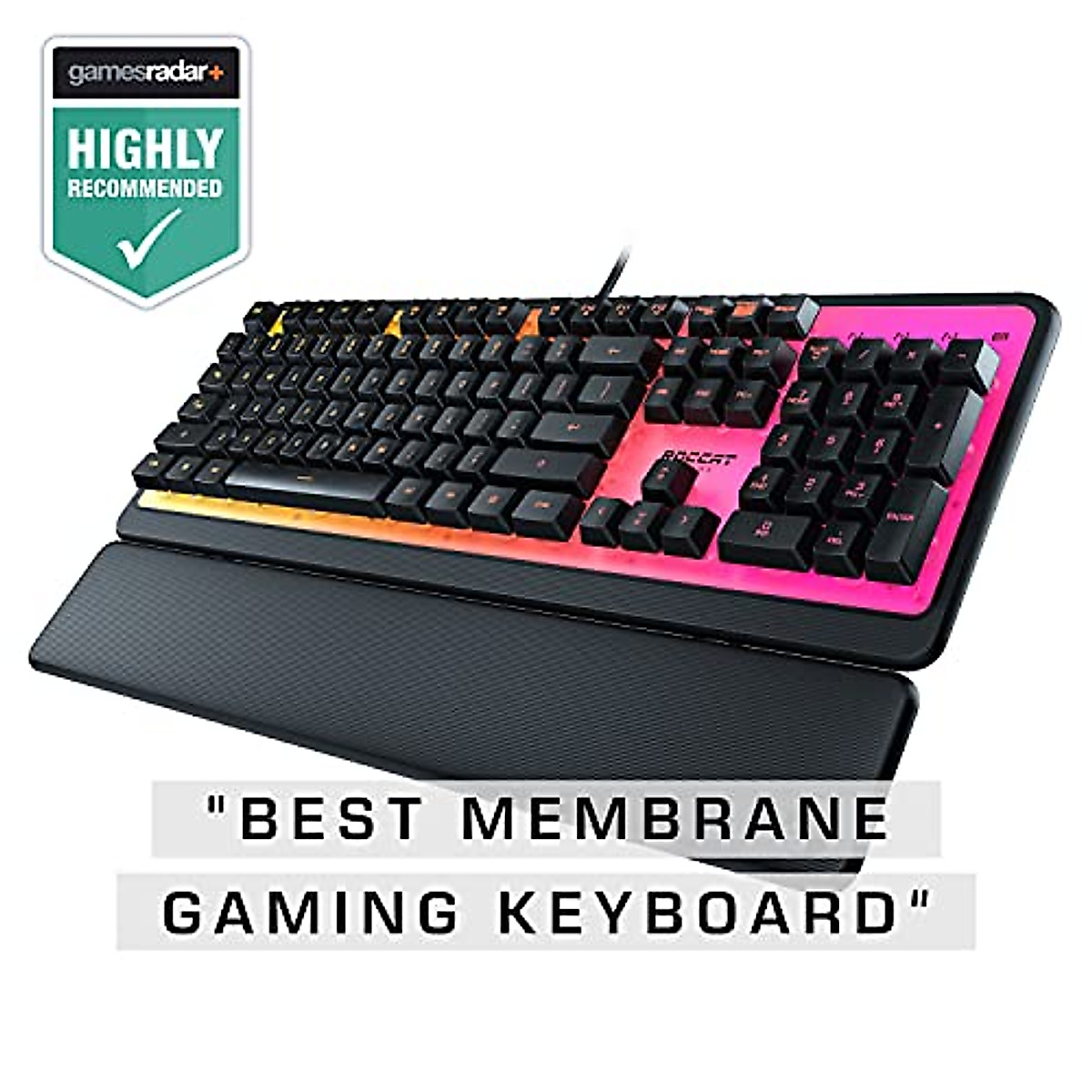 ROCCAT Magma Silent Membrane Switch PC Gaming Keyboard with 5 Zone/10 LED AIMO RGB Top Plate and Detachable Palm Rest - Black