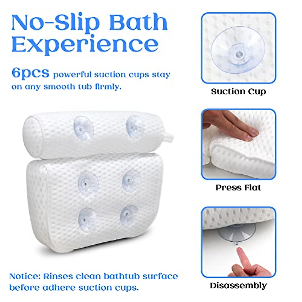 Bath Pillow, Bathtub Pillow with Anti-Slip Suction Cups, 4D Mesh Soft Spa Bath Tub Pillow, Bath Pillows for Tub with Neck and Back Support Fits Bathtub Spa Tub, Father's Day Dad Gifts