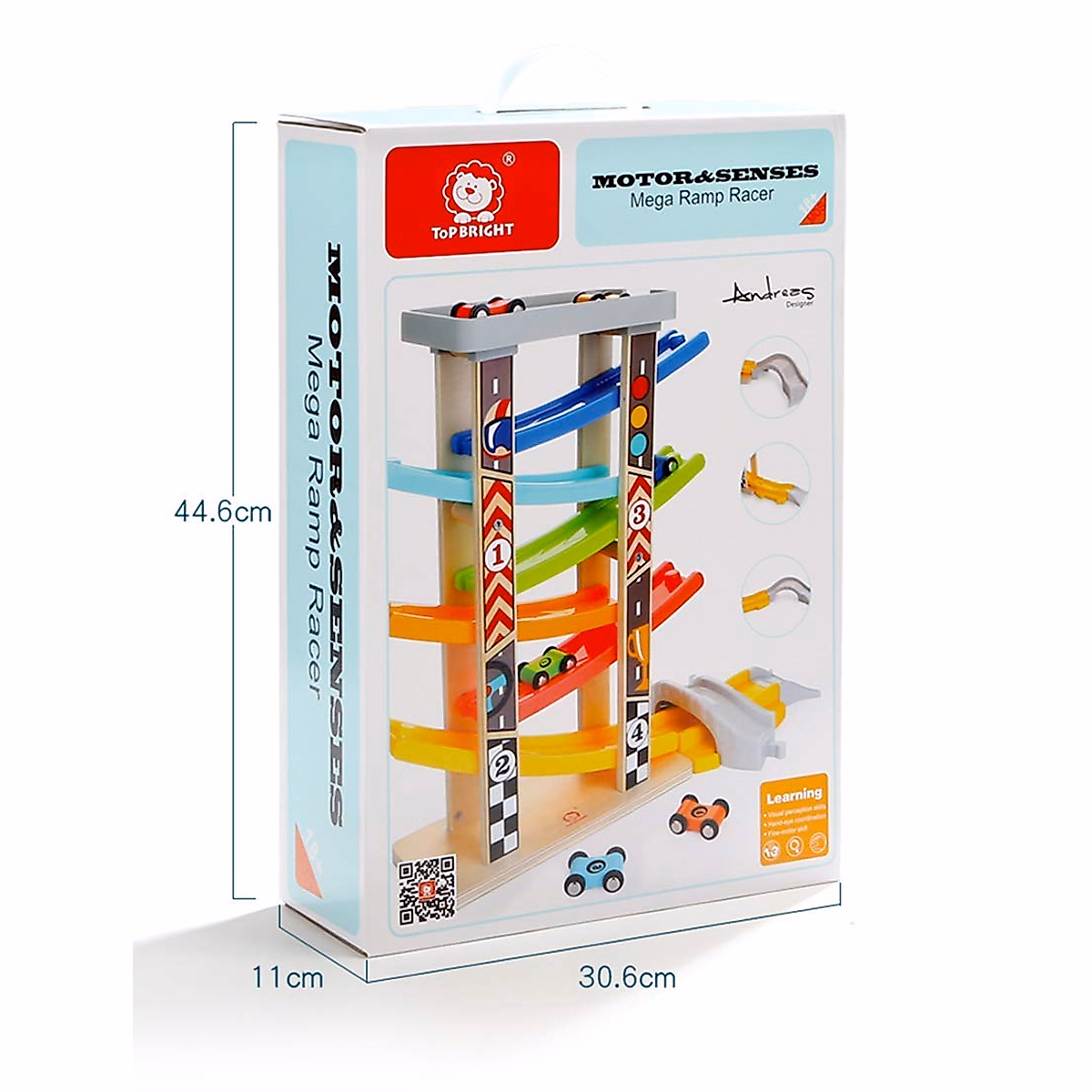 TOP BRIGHT Toddler Car Track Toys for Boy 2 Year Old Gifts with Car Ramps 6 Wood Race Car 1 Parking Garage & Extra Bridge