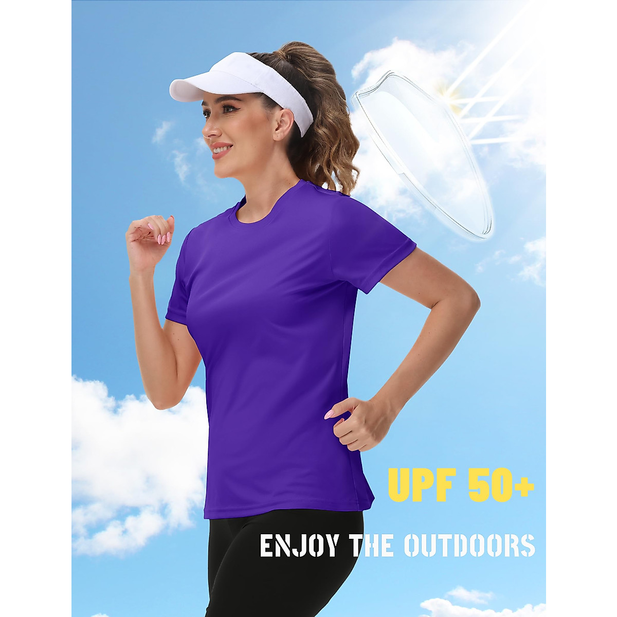 TACVASEN Womens Short Sleeve Shirts Athletic Workout Tops UPF 50+ Rash Guard Running Crew Neck Summer T-Shirts, Purple, M