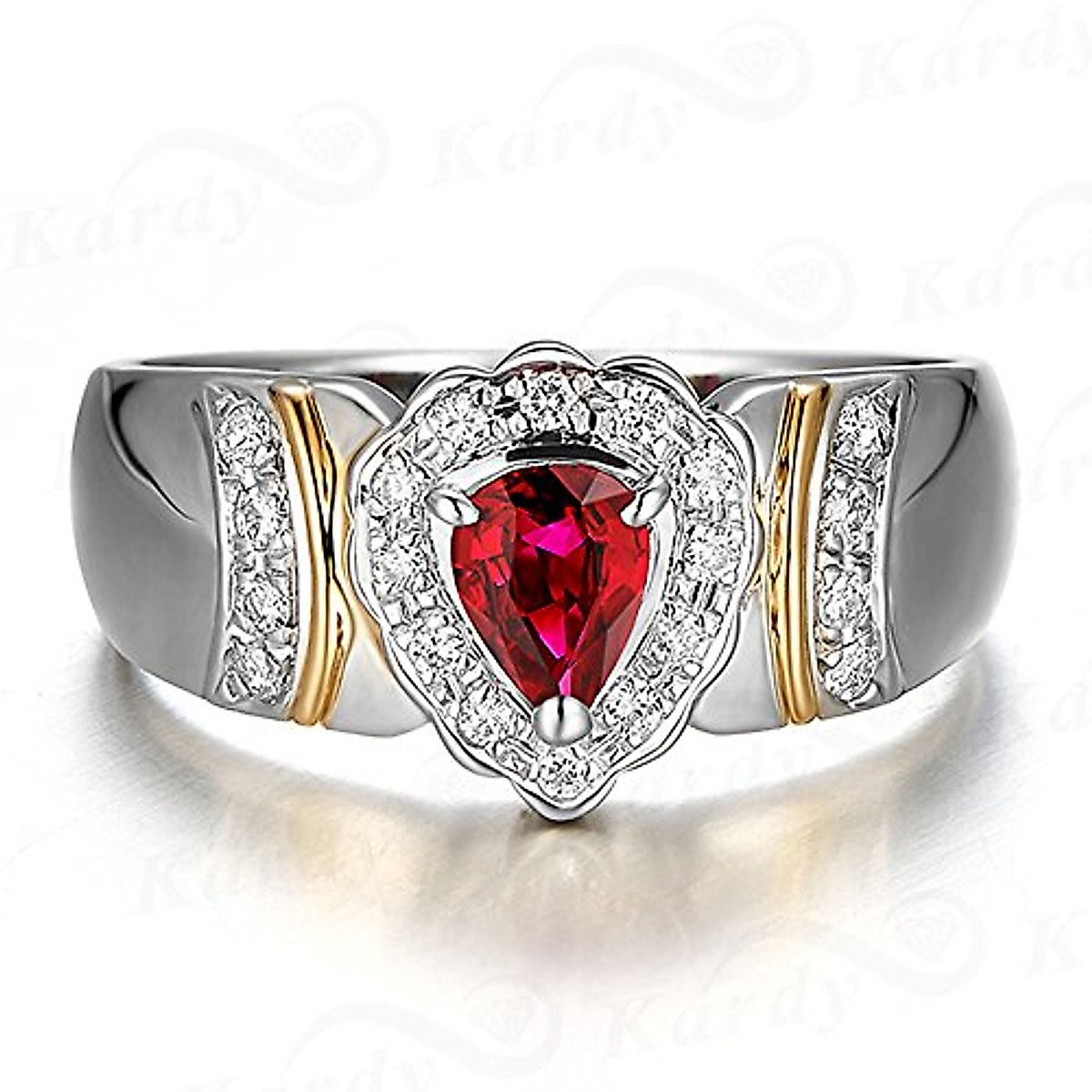Unique Vintage Genuine Ruby Gemstone for Women 14K White and Yellow Gold Natural Diamond Engagement Wedding Promise Ring