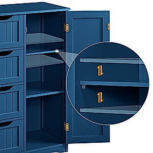 Yaheetech Wooden Bathroom Floor Cabinet, Side Storage Organizer Cabinet with 4 Drawers and 1 Cupboard, Freestanding Entryway Storage Unit Console Table, Bathroom Furniture Home Decor, Navy Blue