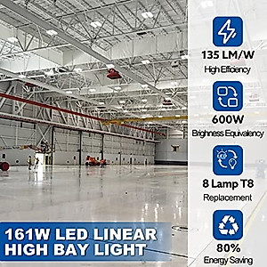 ELECALL Linear LED High Bay Light 21735LM 161W 2FT 5000K (600W HPS Eqv.) Warehouse Light for Workshops Garages Shop, Hanging and FlushMount, 0-10V Dimmable, UL DLC,6 Lamp Fluorescent Replacement