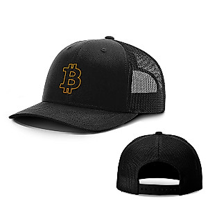 Bitcoin Outline - Cotton Snapback Hat - Breathable Mesh Side for Casual Wear & Outdoor Activities All Seasons - Baseball Cap Women and Men (Black Front/Black Mesh)