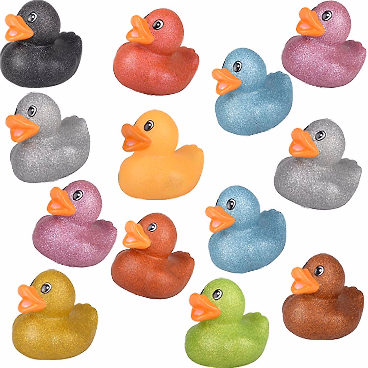 The Dreidel Company Glitter Rubber Duck Toy Assortment Duckies for Kids, Bath Birthday Gifts Baby Showers Summer Beach and Pool Activity, 2" (10-Pack)