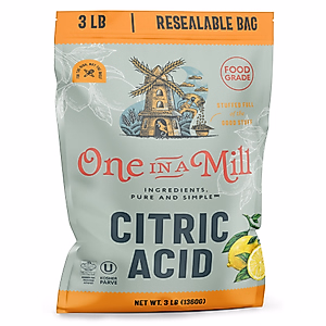 ONE IN A MILL Citric Acid Powder 3LB | Food Grade for Cooking, Baking, Canning, and Cheese Making | All-Natural Preservative & Flavor Enhancer | DIY Skincare, Bath Bombs, Water Softening, and Cleaning