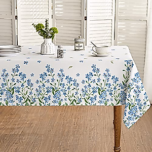 Horaldaily Spring Summer Tablecloth 60x84 Inch, Forget-Me-Not Myosotis sylvatica Floral Table Cover for Party Picnic Dinner Decor