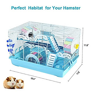 Vxxliaxs Large Hamster Cage and Habitat, Small Animals Cage with Various Accessories for Syrian Hamster, Dwarf Hamster, Gerbil (Blue)