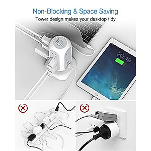 Tower Power Strip with 11 Outlets 3 USB Chargers, TESSAN Surge Protector Tower 1875W/15A, 6 Feet Extension Cord with Multiple Outlets, Flat Plug, Office Supplies, Desk Accessories, Dorm Essentials