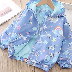 FEDPOP Toddler Fall Jackets Girls Spring Unicorn Windbreaker Outerwear Lightweight Coat Long Sleeve Casual Hoodie 2-8 Years