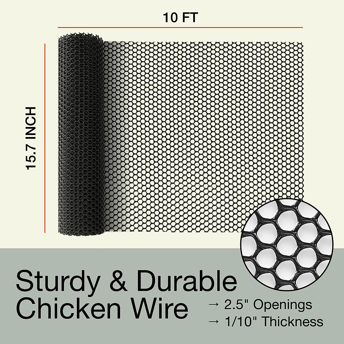 MAPORCH Black Plastic Wire Mesh Fence 15.7IN x 10FT Roll - Ideal for Poultry, Dogs, Rabbit, Snake Barrier & Gardening - Durable Plastic Chicken Wire Mesh - Versatile Plastic Fencing & Netting Solution