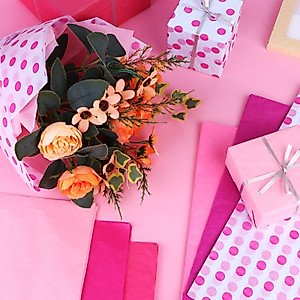 60 Sheets Rose Pink Tissue Paper Bulk, Huge Size Metallic Tissue Paper with Polka Dot for Valentine Mother’s Day Gift Wrapping Gift Bags Wedding Birthday Party DIY Art Craft Decoration, 20 x 30 in