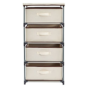 4 Tier Organizer Drawer Storage Tower, Fabric Dresser for Closet, Bedroom, Clothing, Beige (16.5 x 33 In)