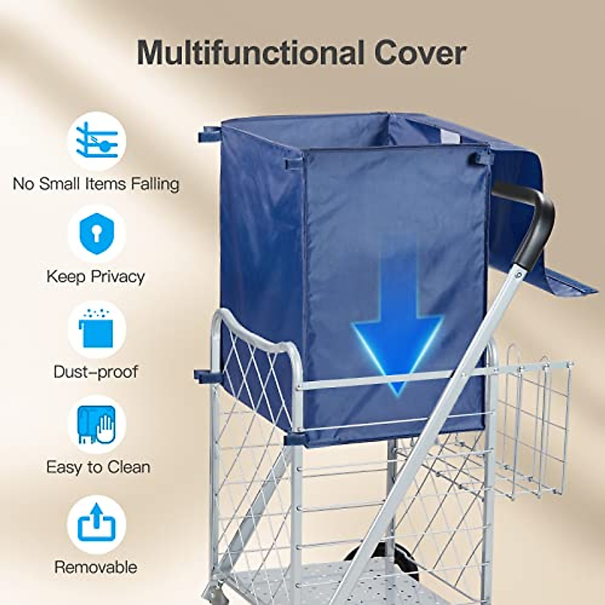 Pipishell Shopping Cart, Heavy-Duty Grocery Cart on Wheels with Extra Rear Basket & Leakproof Cover, Folding Grocery Shopping Cart with High 160 lbs/134 L Capacity, PITUC2S