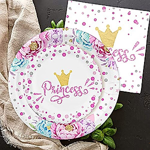NAIWOXI Princess Birthday Party Supplies - Princess Party Decorations Tableware Set Include Plates, Napkins, Cups, Cutlery, Tablecloth, Straws, for Girls Princess Baby Shower Decorations | Serve 24