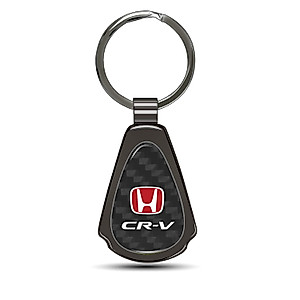 iPick Image Compatible with Honda Red CR-V Real Black Carbon Fiber Gunmetal Black Metal Teardrop Key Chain