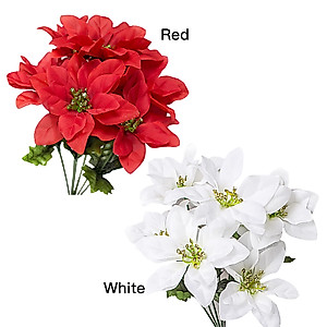 Firlar 4 Pcs Artificial Poinsettia Bouquet, 7 Stems Each, Red Artificial Poinsettia Bushes Fake Poinsettias Flowers, Christmas Decoration Bouquet Silk Poinsettia for Christmas Tree Home Garden Decor