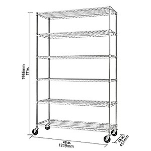 TRINITY NSF 6-Tier Wire Shelving Rack, 48"x18"x72"