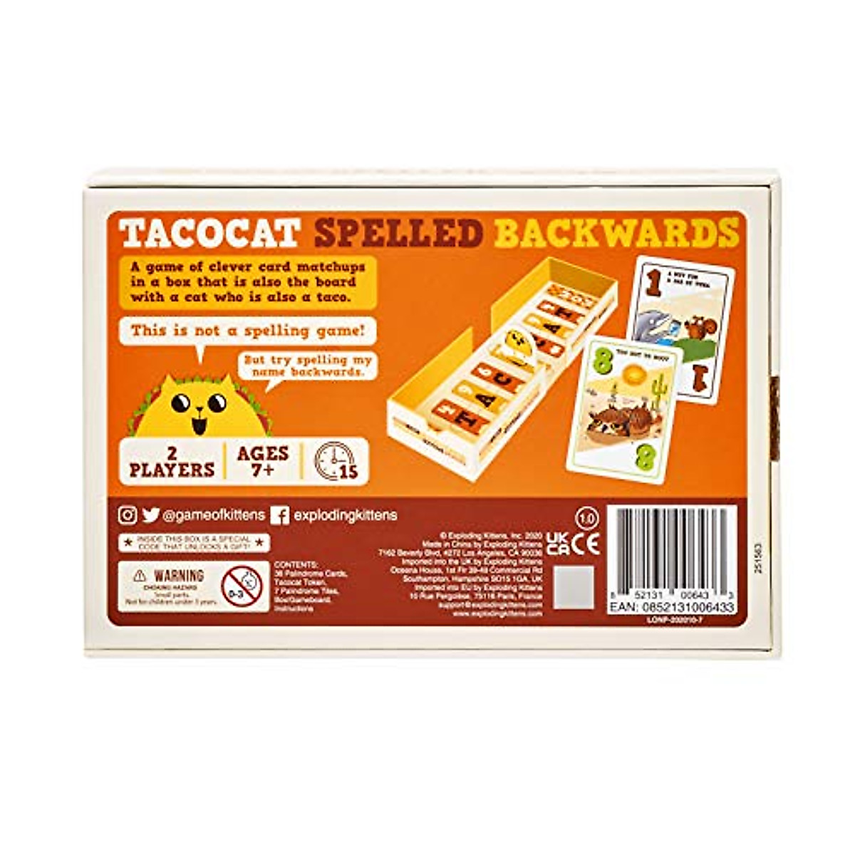 Tacocat Spelled Backwards by Exploding Kittens - 2 Players - Ages 7+ - 15 Minutes to Play - Clever Family Board Game - Couples Game, Family Game Night, Kid and Adult Board Game