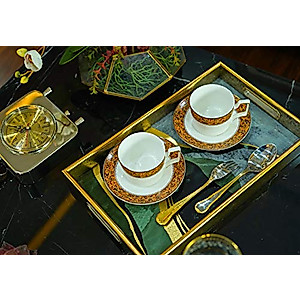 Serving Tray –Coffee Table Tray –Elegant Decorative Tray –PS and Printed Glass Table Tray –Practical and Sturdy Design–Easy to Clean and Washable–Ideal for Coffee,Breakfast,Dessert