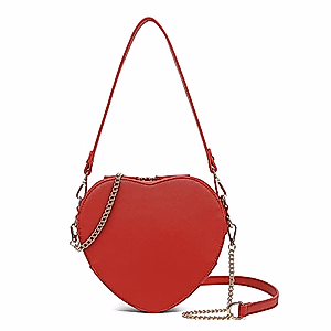 Cute Heart Purse for Women Girls Vegan Leather Crossbody Satchels Shoulder Handbag With Wrist Strap (Red)