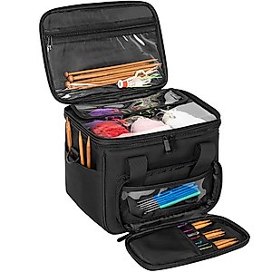 TORIBIO Knitting Bag Yarn Storage Tote, Large Crochet Organizer with Removable Dividers, Yarn Holder Case for Unfinished Project, Knitting Needles, Crochet Hooks, 12.2" x7.9" x8.7"
