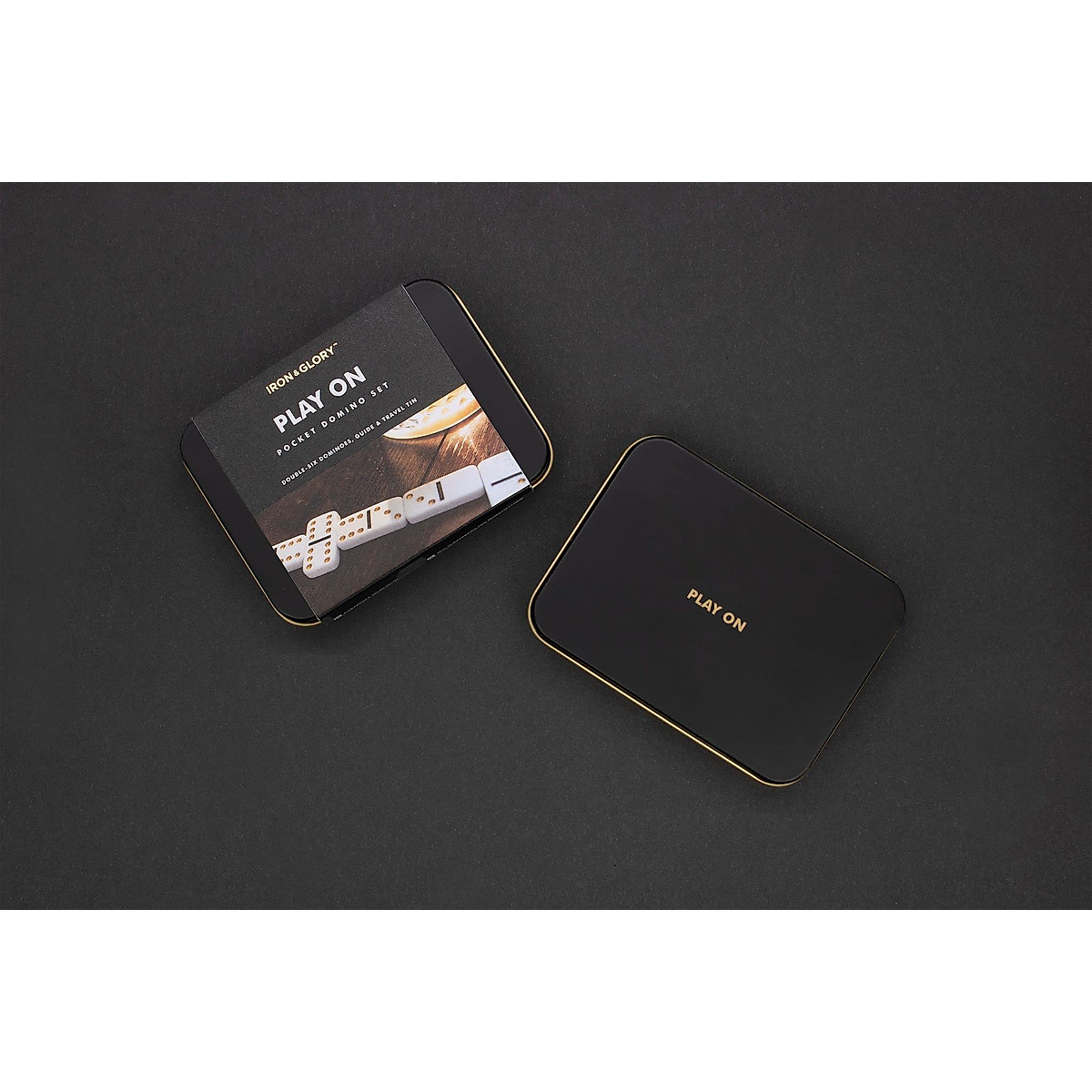 Iron & Glory | Dominoes Set | Travel Games for Adults | Mini Dominoes Set with Metal Tin Case | Family Games for Game Night | 28 Numeral Dominos & Board Game Essentials | Domino Gifts | White