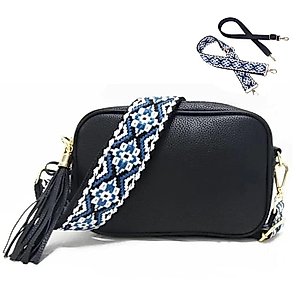 Small Crossbody Bag with Wide Guitar Strap, Thick Strap Camera Cross Body Bag Leather Shoulder Purse for Women with 2 Strap
