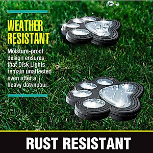 Bell+Howell Paw Print Disk Lights, Paw Shaped Solar Ground Lights Outdoor Waterproof, Outdoor Pathway Lights, Driveway Solar Lights, Outdoor Ground Light for Landscape Lighting for Patio, Deck–4 Pk