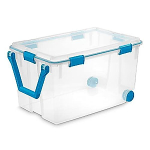 Sterilite 120 Quart Clear Plastic Wheeled Storage Container Box Bin with Air Tight Gasket Seal Latching Lid Long Term Organizing Solution, (3 Pack)