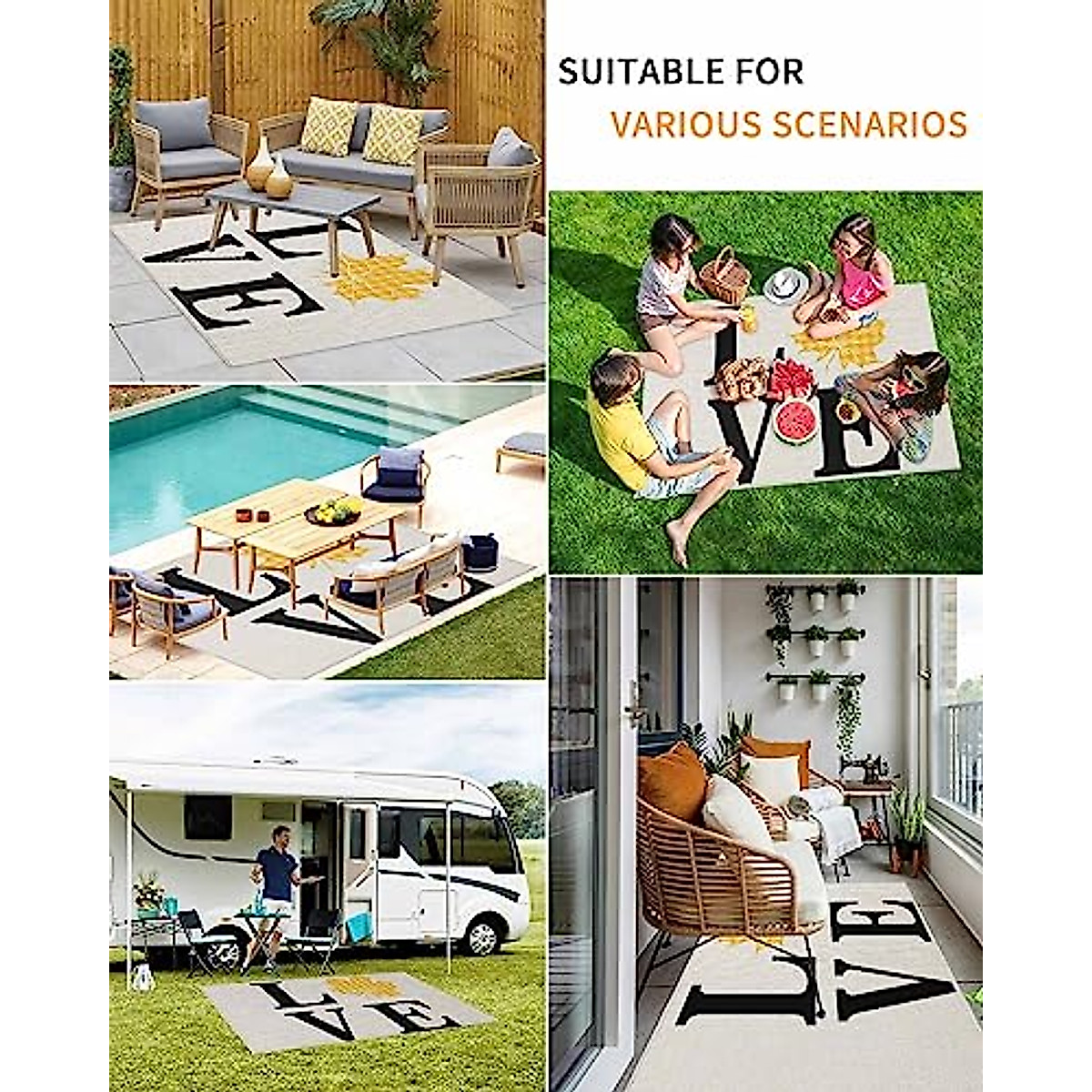 Outdoor Area Rug for Patio,Thanksgiving Orange Fall Maple Leaf Plaid Camping Rugs Indoor Large Floor Mat 4x6ft,Farm Love Quote Line Outside Carpet for Deck RV Picnic Porch Backyard Bedroom