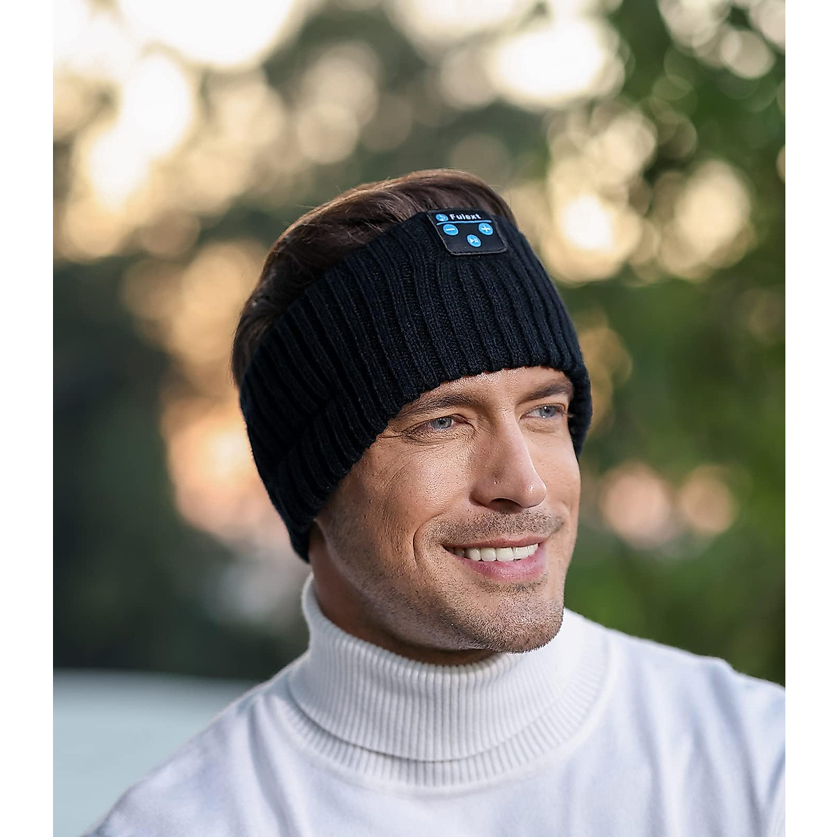 Fulext Sleep Headphones Bluetooth Beanie Headband, Wireless Ear Muffs Winter Knit Headphone Headband Ear Warmers Christmas Stocking Stuffers Gifts for Women Men Dad Mom Friend Teens Him Her, Black