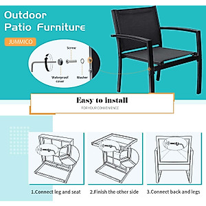 JUMMICO 3 Pieces Patio Furniture Set Outdoor Textilene Patio Chairs with Coffee Table Modern Patio Conversation Bistro Set for Lawn, Garden, Balcony, Poolside and Porch (Black)