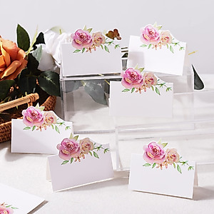 60 Pcs Floral Place Cards for Wedding Small Tent Name Card Table Setting for Banquets Dinner Parties Baby Shower Weddings 3.5 x 2 Inch