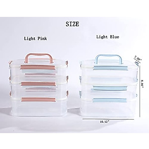 TIAN CHEN Airtight Food Storage Containers, Stackable Cookie Carriers with Handle Lid, Waterproof LeakProof Bacon Tray, 3 Layer Medium BPA Free(Pink)