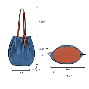 Yohora Women’s Tote Bag Genuine Leather Bucket Bag Retro Top Handle Handbag with Inner Pocket Shoulder Purse Wallet for Travel