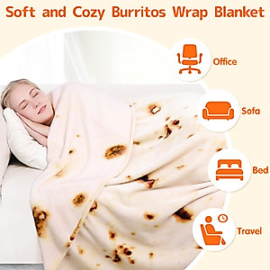 CASOFU Burritos Tortilla Blanket, Double Sided Giant Flour Tortilla Throw Blanket, Novelty Tortilla Blanket for Your Family, 285 GSM Soft and Comfortable Flannel Taco Blanket. (Beige, 71 inches)