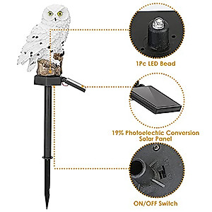 Owl Solar Garden Light - IP65 Waterproof Decorative with Stake for Outdoor Yard Pathway Outside Patio Lawn Decor Scare Birds Away