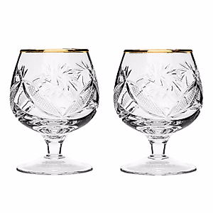 Set of 2 Hand Made Vintage Crystal Glasses, Brandy & Cognac Snifter with 24K Gold Rim, Old-Fashioned Glassware, 7 fluid ounces