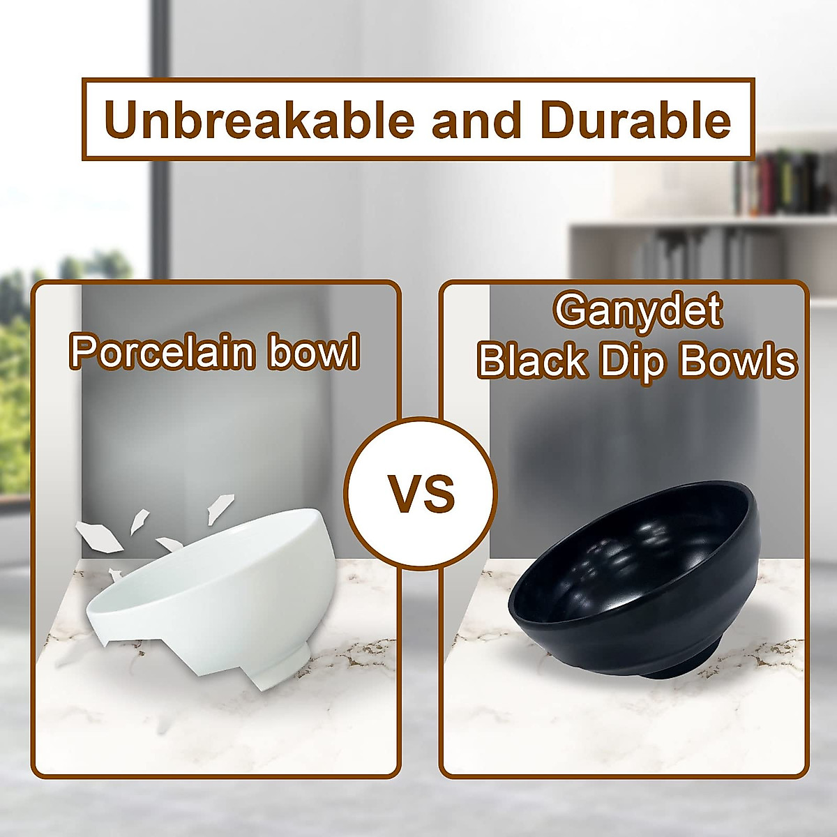 Ganydet Black Dip Bowls 6 Packs, 8.5oz Melamine Bowls, Small Dessert Bowls Soup Bowls, Matte Black Plastic Bowls for Rice Soup Ice Cream Snacks Side Dishes Dipping Sauces, 4.5'' × 2.1''