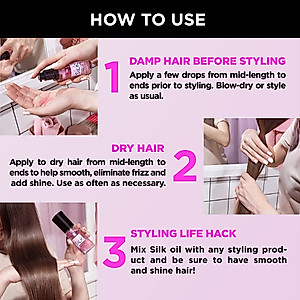 ONLY4HAIR Silk Hair Oil for Dry Damaged Hair Treatment - Anti Frizz Control Hair Care Serum - Jojoba & Argan & Almond Oils - Shine, Gloss, Split End Repair, Smoothing, Bonding, Heat Protectant For Curly Frizzy Colored Bleached and All Hair Types