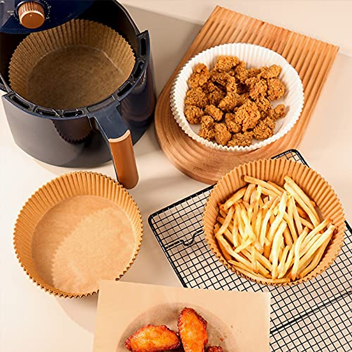 Air Fryer Paper Liners,120PCS Non-Stick Parchment Liner 7.9"Air Fryer Disposable Paper Liner Round Air Fryer Disposable Paper Liner Oil-Proof, Food Grade Paper Liner for Baking Roasting Microwave