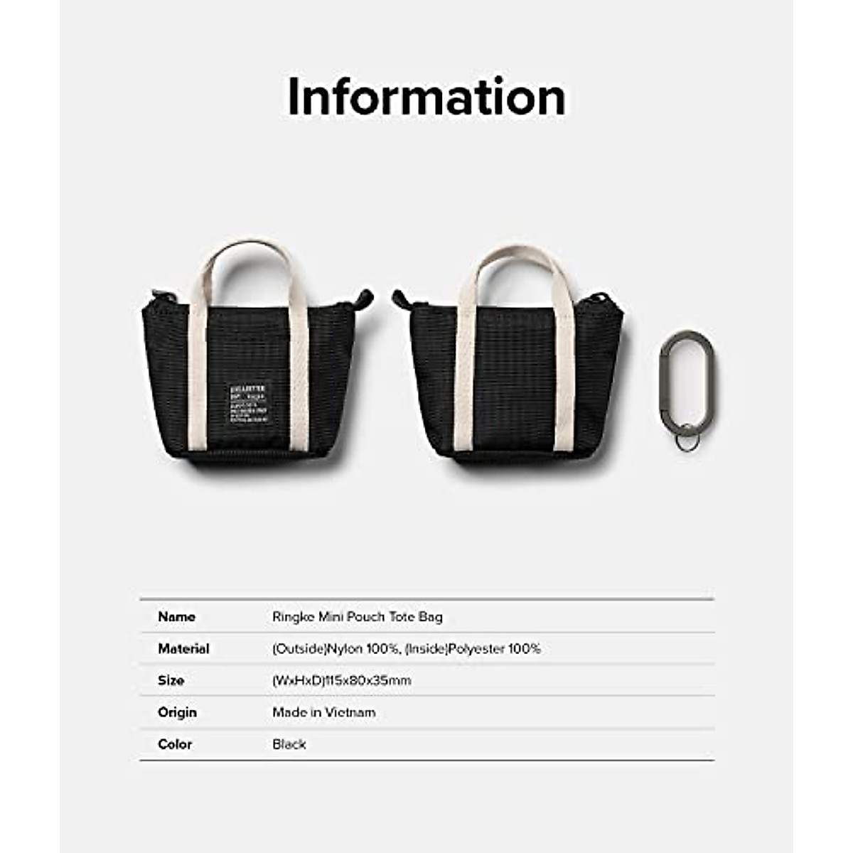 Ringke Mini Pouch Tote Bag Compatible with AirPods Pro Case and AirPods 3rd, 2nd, 1st Generation Case, Galaxy Buds Pouch, Universal Wireless Ear Buds Cover with Keychain for Women, Men - Black