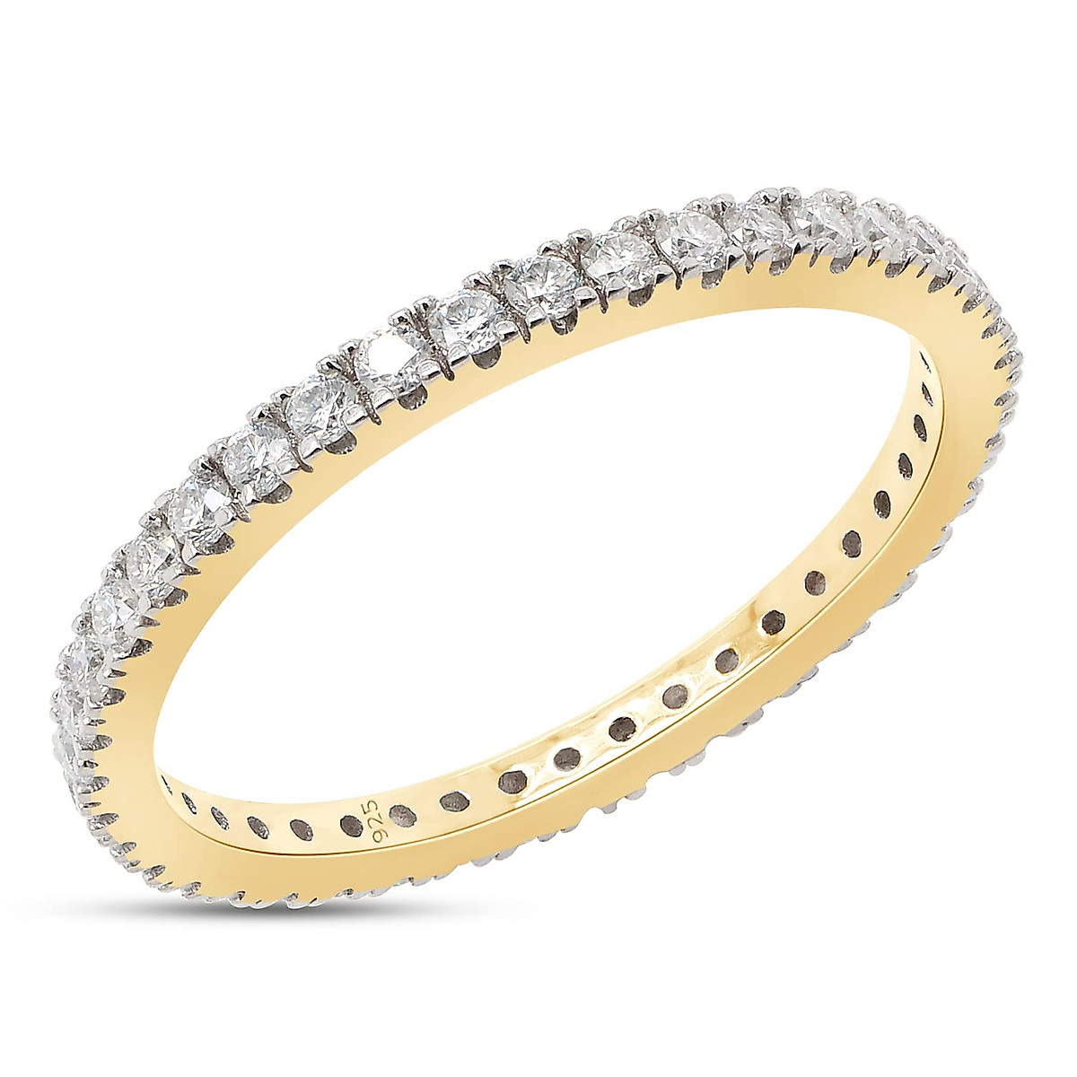 SAVEARTH DIAMONDS 1/2 ct.t.w Lab Created Moissanite Diamond Full Eternity Stackable Wedding Band Ring In 14k Yellow Gold Over Sterling Silver Jewelry For Women (VVS1 Clarity, 0.50Cttw)-9.5