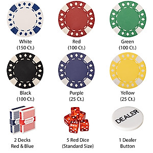 Brybelly 500 Count Diamond Suited Poker Set - 11.5 Gram Clay Composite Chips with Aluminum Case, Playing Cards, & Dealer Button for Texas Hold’em, Blackjack, & Casino Games