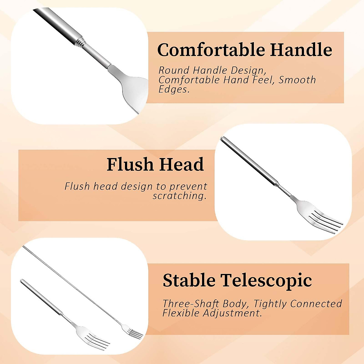 2Pcs Extendable Fork Stainless Steel Retractable Fork Telescopic Fork Extending Fork 63 Cm Long Fork Retractable Extendable Dinner Fruit Dessert Fork Barbecue Toasting Dinner 8.7~24.8 Inch