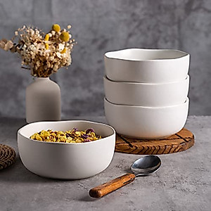 AmorArc Stoneware Cereal Bowls for Kitchen, 28oz Large Ceramic Soup Bowls Set of 6 for Meal, Chip-Resistant Kitchen Bowls with Wavy Rim, Reactive Glaze-Matte White